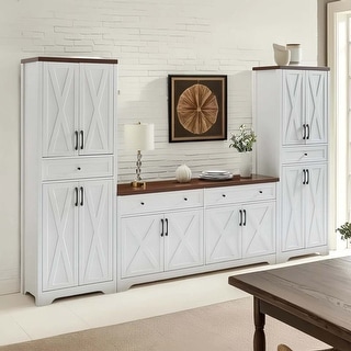 3 Pieces Sideboard and Pantry Set with Storage, Farmhouse Kitchen ...