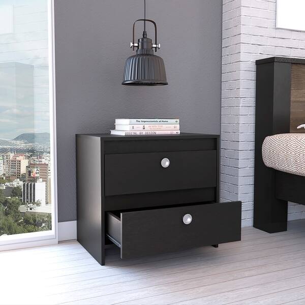 Modern Minimalist Nightstand with 2 Drawers and Metal Handles, Superior ...