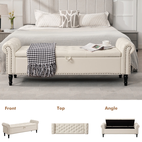 67 Velvet Tufted Storage Bench for Bedroom End of Bed with Roll Arms On Sale Bed Bath Beyond 41531498
