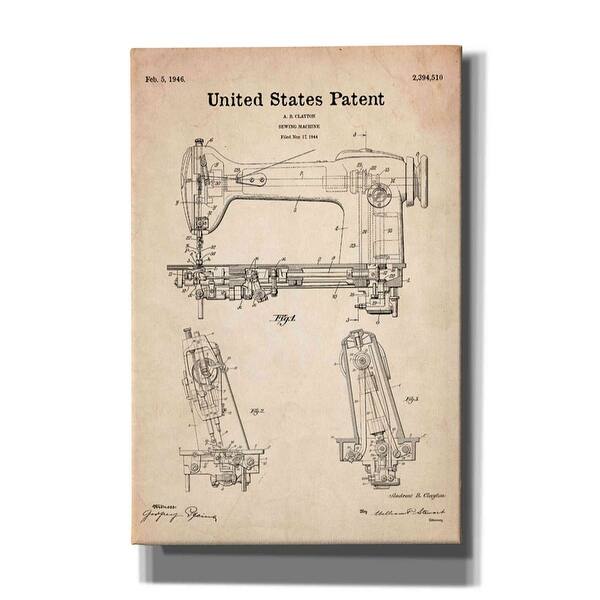 Epic Graffiti 'Sewing Machine Blueprint Patent Parchment' Canvas Wall ...