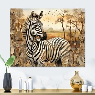 Designart "Vintage Zebra Collage II" Animals Zebra Metal Large Print ...