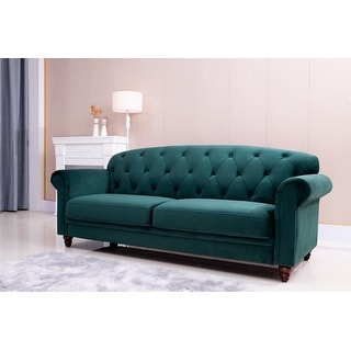 Rolled Arms Sofa Velvet 3 Seat Couch for Livingroom Sofa with Pillows ...