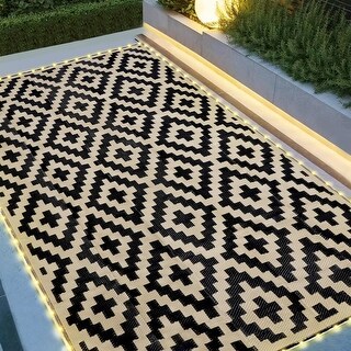 Reversible Mats with Led Strip Lights,Plastic Straw Rug,Modern Area Rug ...