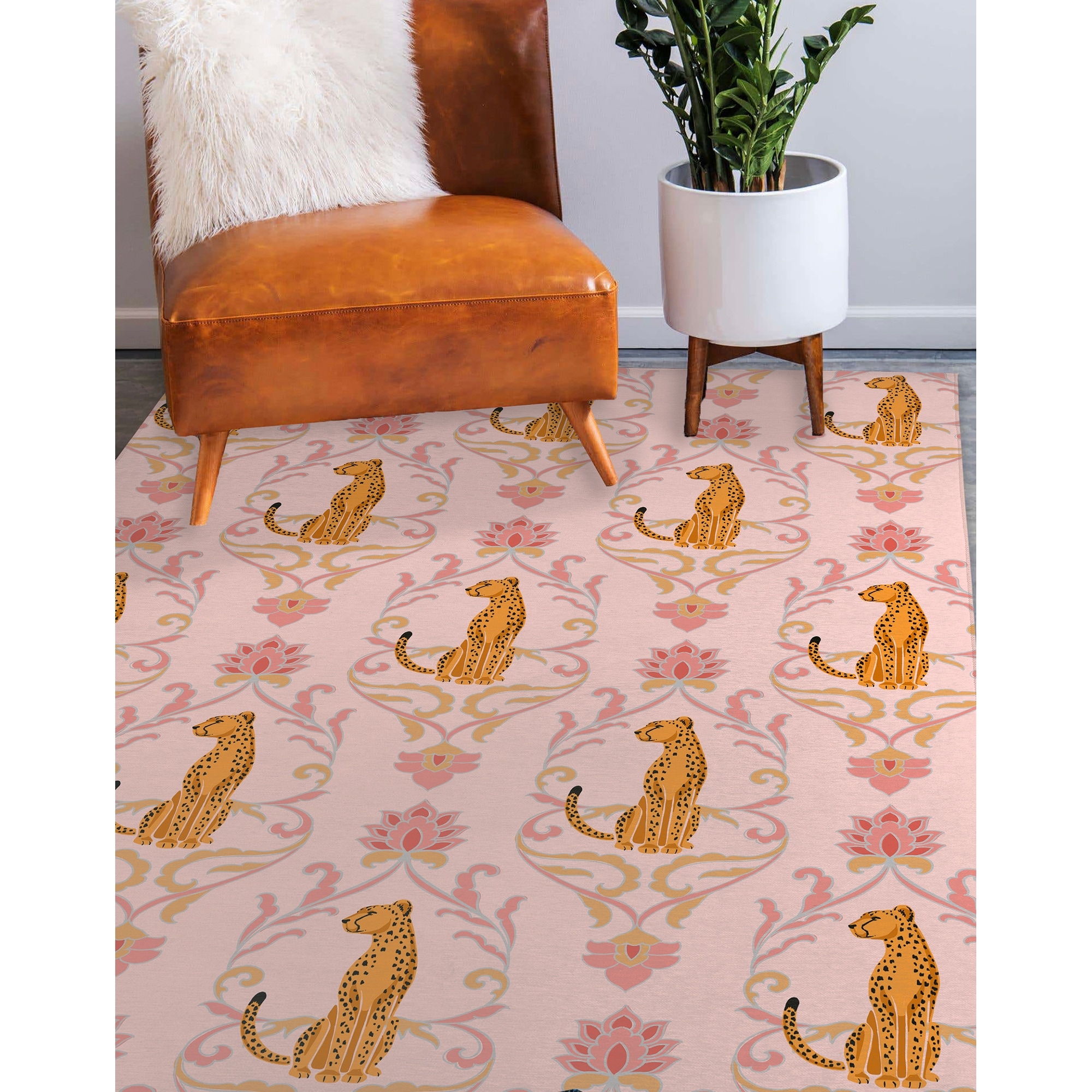 Pink Wild Cat Print Jacquard Weave Area Rug By Kavka Designs - Bed Bath ...