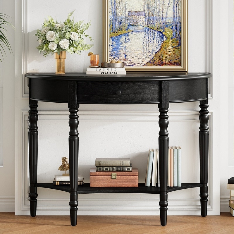 black half circle entryway table