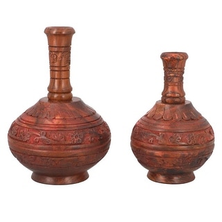 Set of 2 Brown Hand Carved Wooden Water Resistant Surahi Shape Flower ...