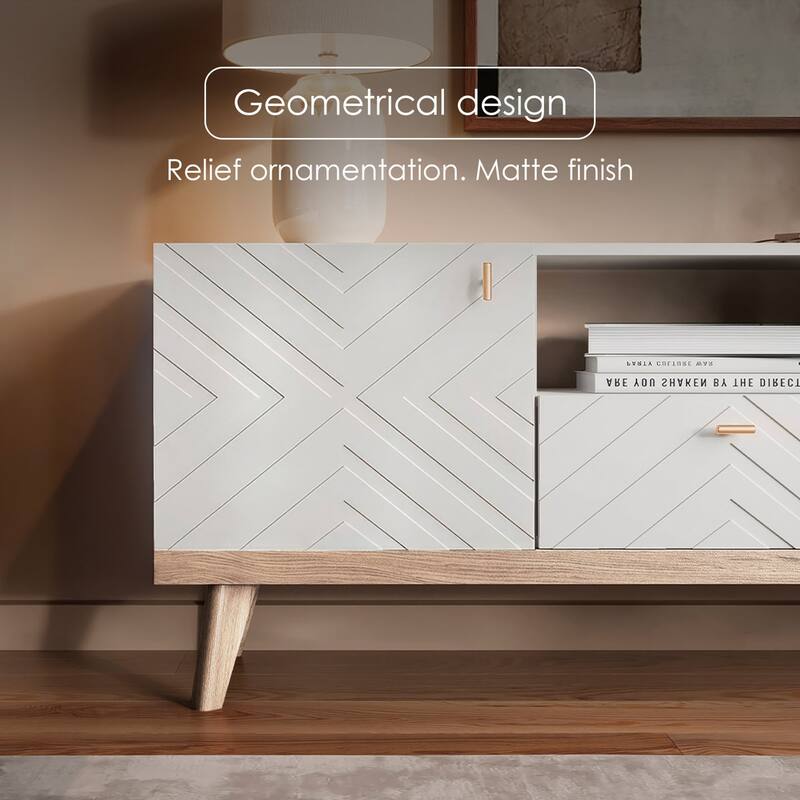 Living Skog Alba Beige TV Stand Console with Drawer Fits TV's up to 65 ...