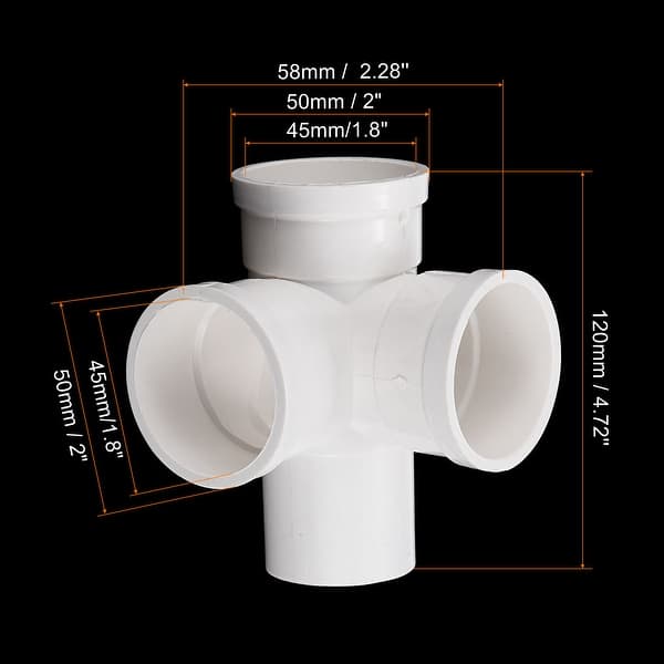 50mm/2" ID 45mm/1.8" OD 120mm Wye Pipe Fitting Splitter Duct Hose PVC ...