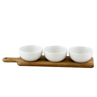 Gibson Gracious Dining 3-Piece White Tidbit Bowl Set with Acacia Wood ...