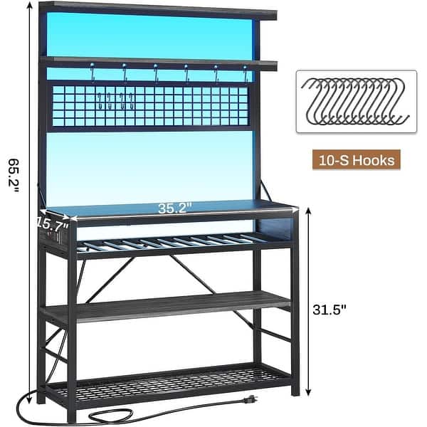 Bakers Rack with Power Outlet 6-Tier Coffee Bar Microwave Stand - Bed ...