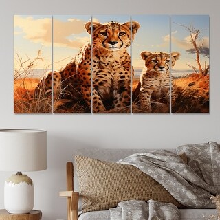 Designart "Cheetah Family In Africa" Animals Wall Art Prints Set - Bed ...