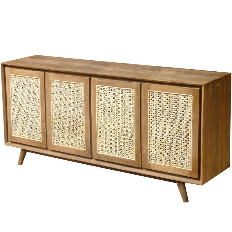 Recycled Teak Wood West Indies Cane Chest with 4 Doors - Overstock ...