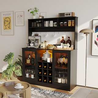 Bar Cabinet with Hutch and Built-in Multi-Color LED Lights - Bed Bath ...