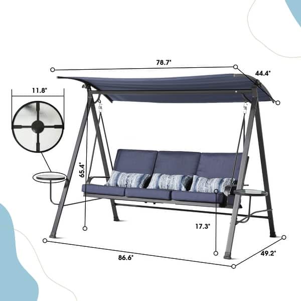 Steel 3-seater Swing Porch Swing with Canopy - Bed Bath & Beyond - 39509799