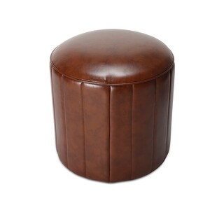 17 Inch Round Ottoman, Wood Frame, Modern Style Brown Vegan Faux ...
