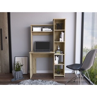 6-Shelf Writing Desk Computer Desks with Built Bookcase Workstation ...