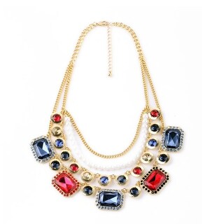 Jewel Tone Rectangular Circular Crystals Layered Necklace - White - Bed ...