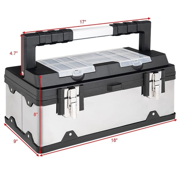 18" Tool Box Stainless Steel and Plastic Portable Organizer with Lid ...