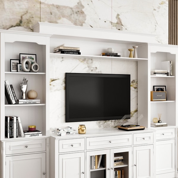 Kerrogee Entertainment Wall Unit Bridge Multifunctional TV Stand Console Table TV Stand Only White
