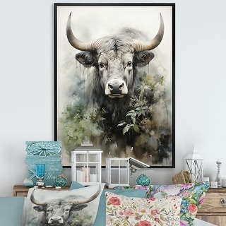 Designart "Asian Art Cow Sumi VI" Asian Art Framed Wall Decor - Bed ...