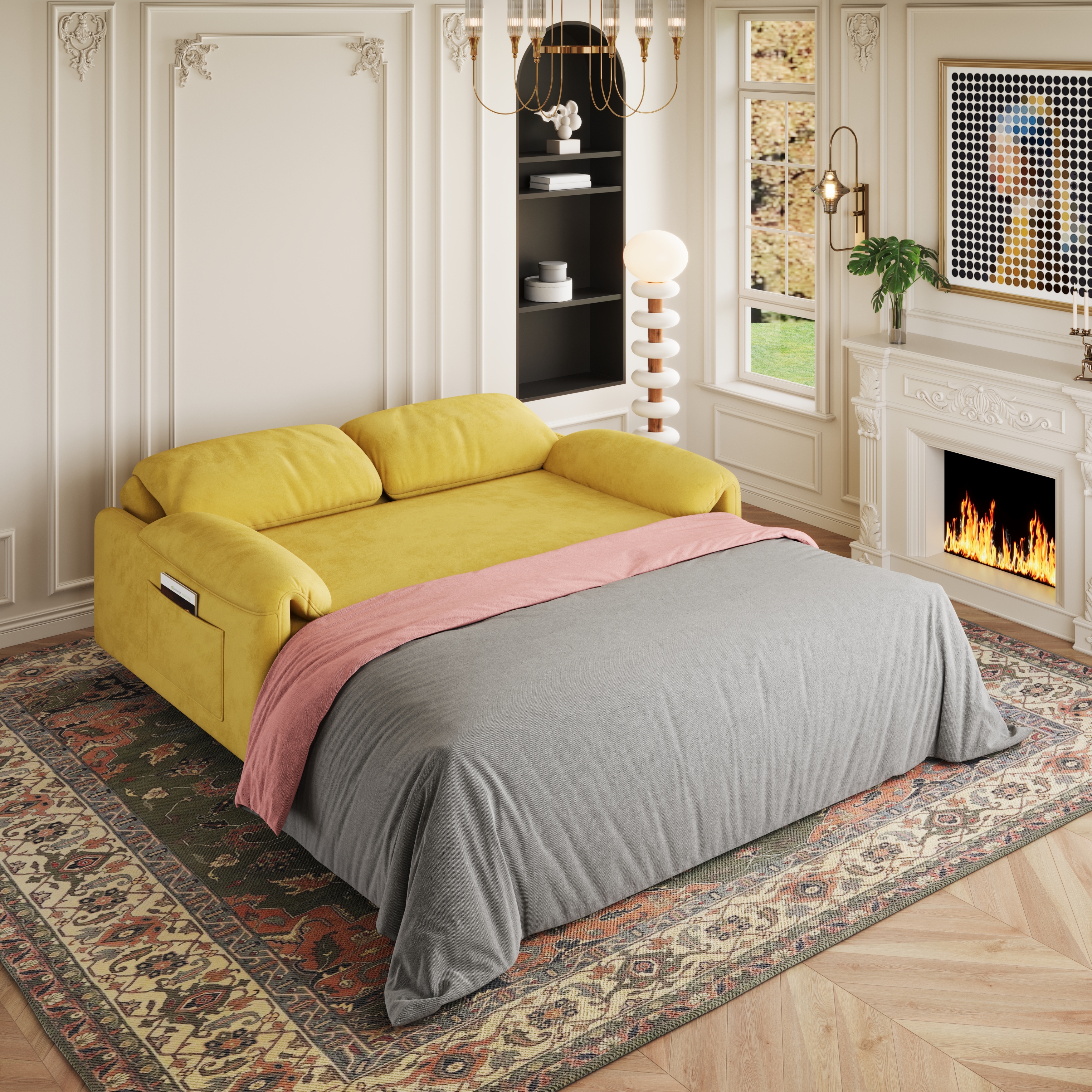 54 Yellow Velvet Convertible Loveseat Sleeper Sofa Pull out Sofa Bed with Adjustable Backrest Bed Bath Beyond 40046922