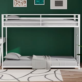 Twin over Twin Square Metal Bunk Bed With Exchangeable Ladder - Bed ...