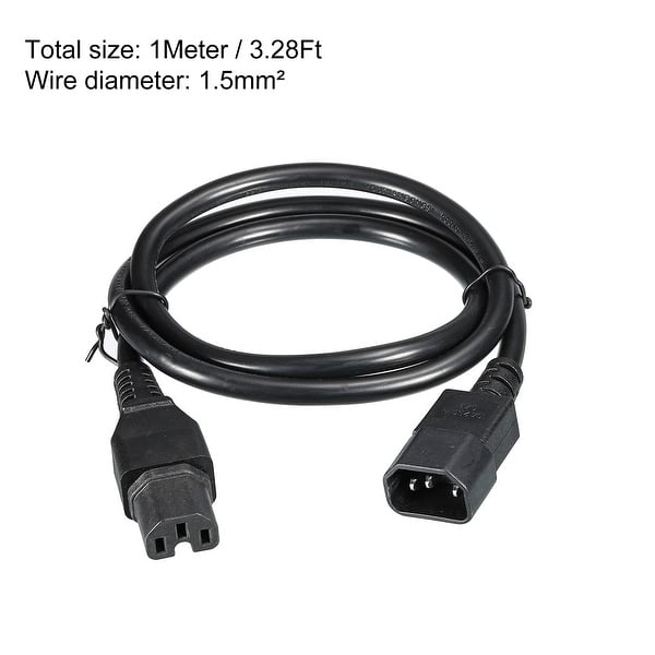 AC Power Cord 3 Prong C14 Male to C15 Female 1M PDU Extension Cable - Black - 250V 10A - Bed ...