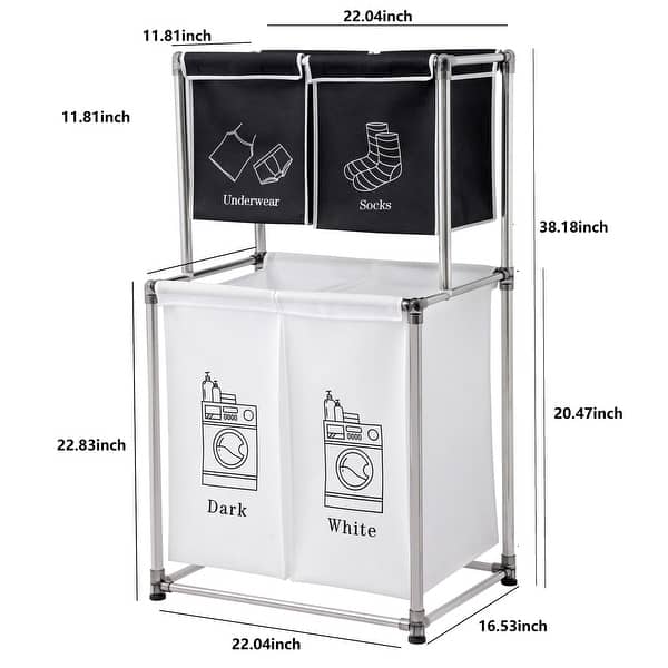 Laundry Hamper 2 Tier Laundry Sorter with 4 Removable Bags for ...