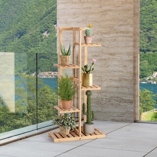 5 Tier 6 Potted Plant Stand Rack for Patio Yard - Natural - 20"(l) x 8 ...