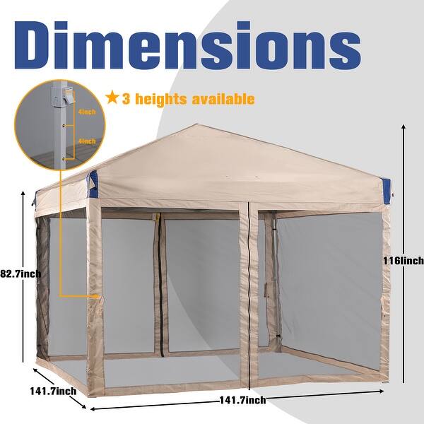 Aoodor 12'x12' Pop Up Canopy Tent with Removable Mesh Sidewalls ...