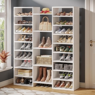 14-Tier Shoe Rack, White Wooden Shoe Storage Cabinet with 22 Open ...