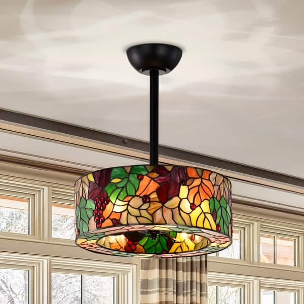 Ralfa 6-light Tiffany Glass Fandelier Lighted Ceiling Fan Floral and ...