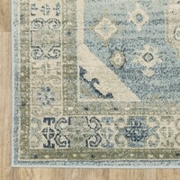 HomeRoots 8' X 10' Blue Grey Beige And Teal Oriental Power Loom Stain ...