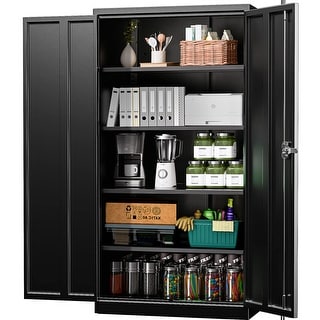 Metal Storage Cabinet, Locking Steel Storage Cabinet with 2 Door and 4 ...