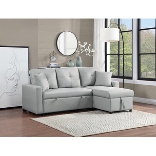 Linen Reversible Sleeper Sectional Sofa with Storage Chaise, Gray - Bed Bath & Beyond - 39201636