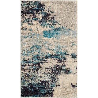HomeRoots 2' X 4' Ivory And Teal Blue Abstract Power Loom Non Skid Area ...
