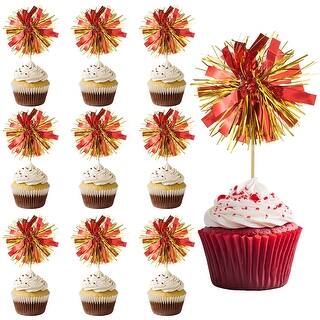 50 Pcs Firework Cupcake Toppers Sparkle Tassel Picks Red Gold - Sparkle ...