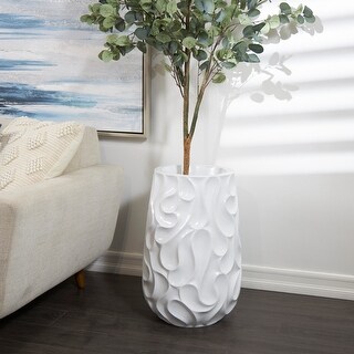 White Resin Wave Inspired Textured Decorative Vase - 16"W, 24"H - Bed ...