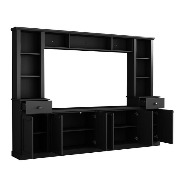 Entertainment Wall Unit Set with Bridge Modern TV Stand w Doors Adjustable Shelves Large Media Console Storage Bookshelf Set On Sale Bed Bath Beyond 40115338