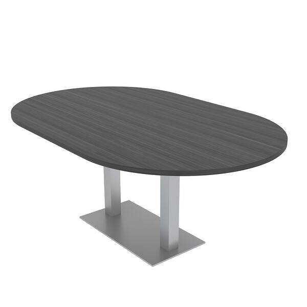7X4 Racetrack Shaped Conference Table Power And Data Square Metal Base ...