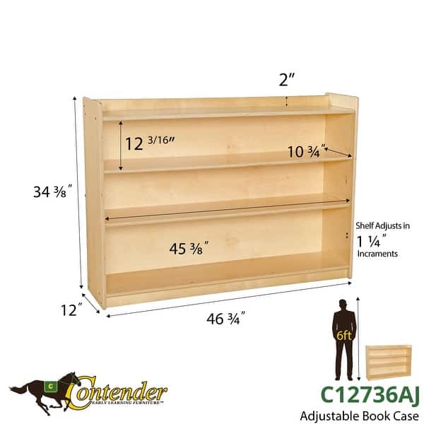 Contender C12736AJ Mobile Adjustable Shelves Bookcase w/Lip 35.5" H ...