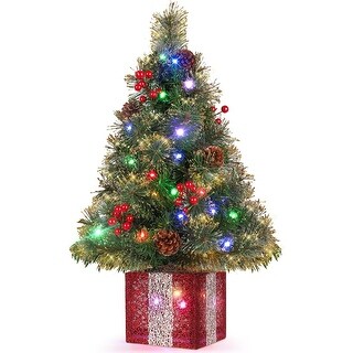 2FT Small Christmas Tree, Pre-Lit Mini Tree with 50 Multi-Color LEDs ...