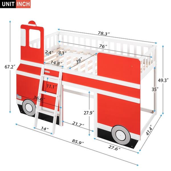 Twin Size Bus Shaped Loft Bed with Underbed Storage Space - Bed Bath ...
