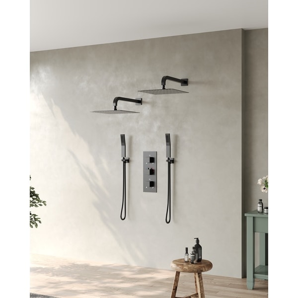 Dual Heads 16" Rainfall & 6" High Pressure Thermostatic Shower System ...