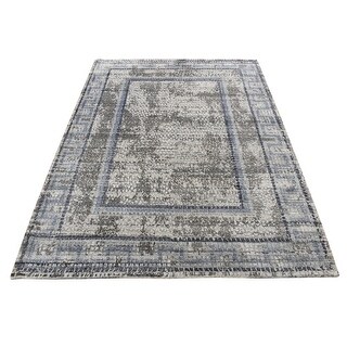 Shahbanu Rugs Timberwolf Gray, Silken, Roman Mosaic Design, Hand ...