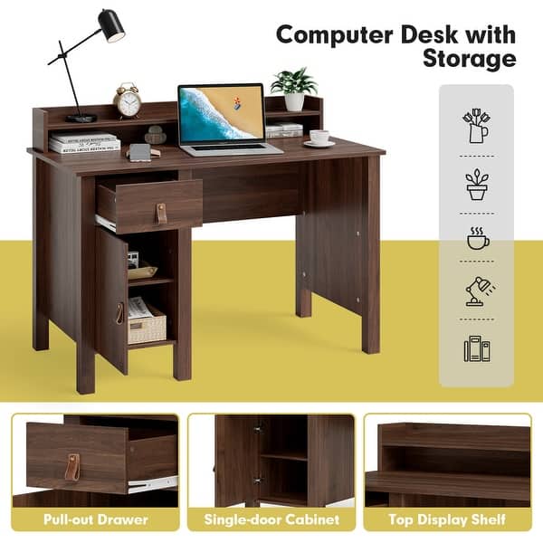 Gymax Computer Desk Home Office Writing Workstation w/ Drawer & Hutch ...