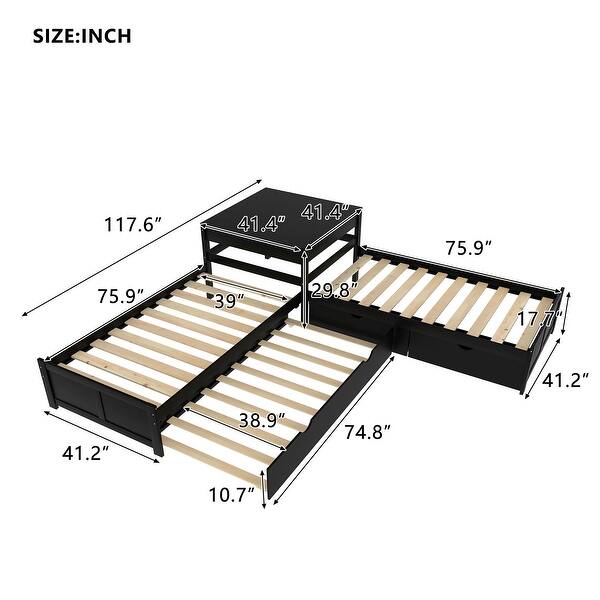Rasoo Functional 3 in 1 Bed L-shaped Twin Platform Bed with Convertible ...