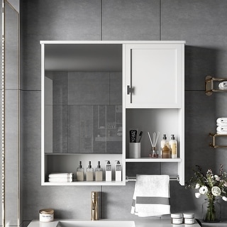 Modern Wall Mounted Bathroom Medicine Cabinet with Mirror and Towel Bar ...