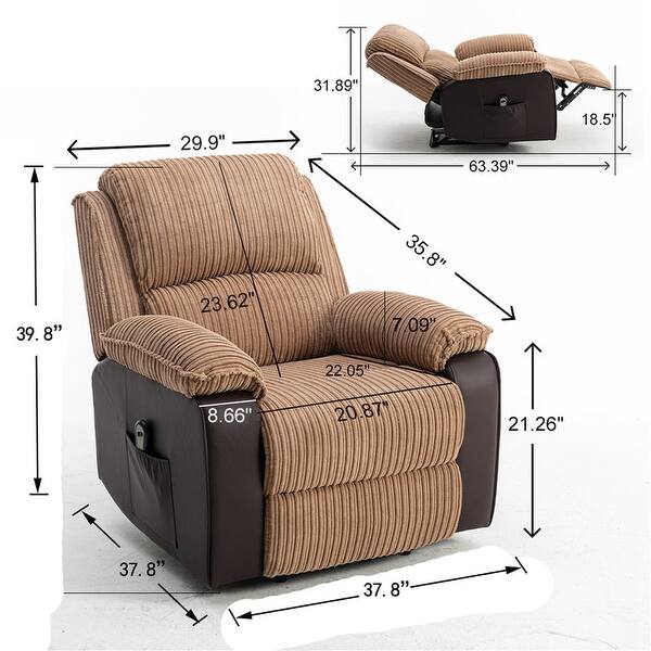Flannelette Fabric Thick Seat and Backrest Single Recliner with Side ...