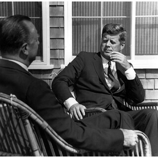 John F Kennedy in an interview with Walter Cronkite Photo Print - Bed ...